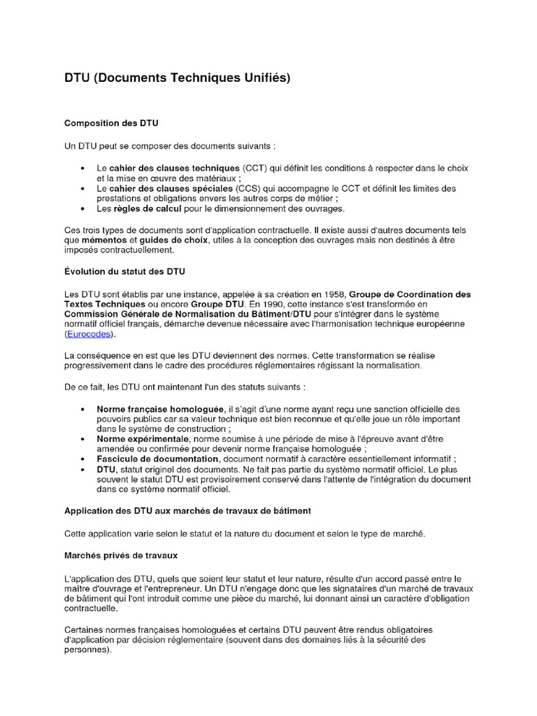 DTU (Documents Techniques Unifiés) - PDF Téléchargement Gratuit | PDF