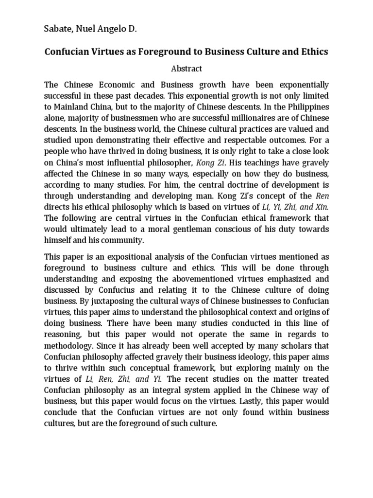 Chinese Ethics Abstract | PDF | Confucianism | Virtue