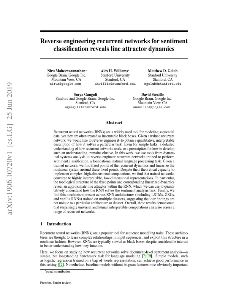 Reverse Engineering Recurrent Networks For Sentiment Classification Reveals Line Attractor ...