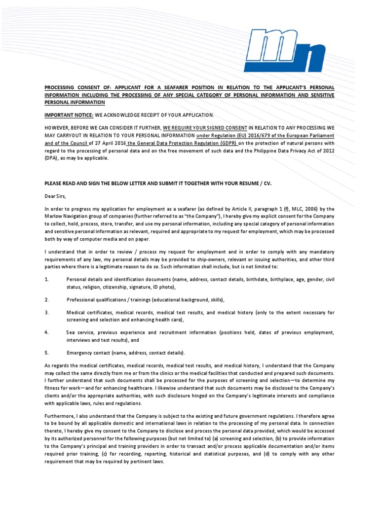 GDPR Applicant Consent Form Rev - 1.01 (As of 09 March 2020) | PDF