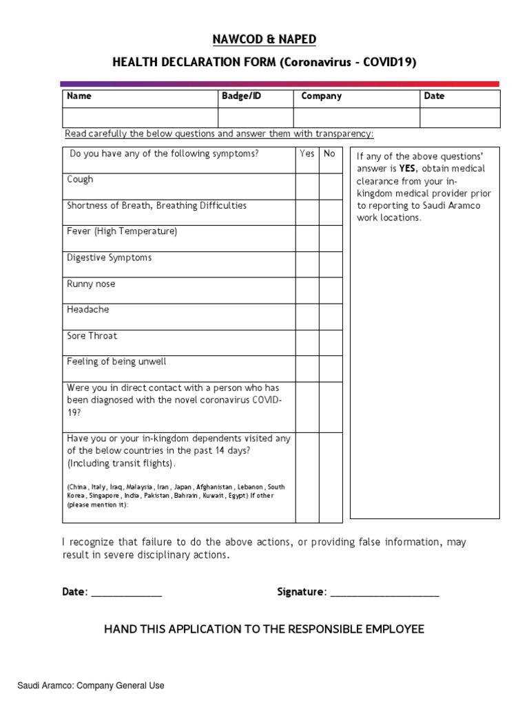 Contractors Health Declaration For1 | PDF