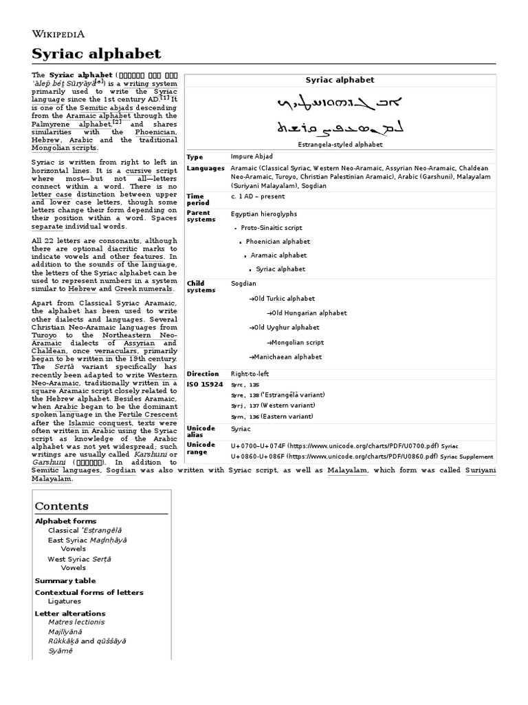 Syriac Alphabet | PDF | Alphabet | Encodings