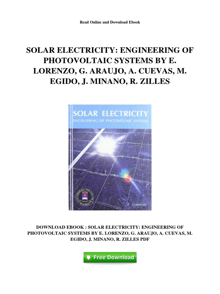 Solar Electricity Engineering Of Photovoltaic Systems By E Lorenzo G