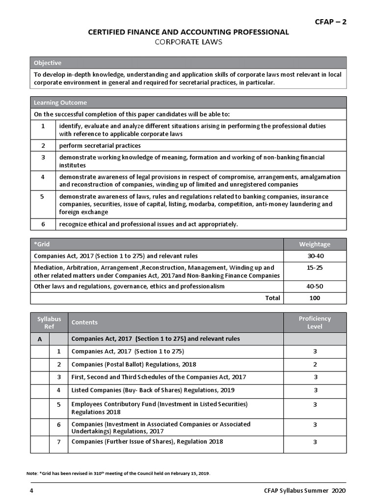 Cfap - 2 Certified Finance and Accounting Professional: Corporate Laws ...