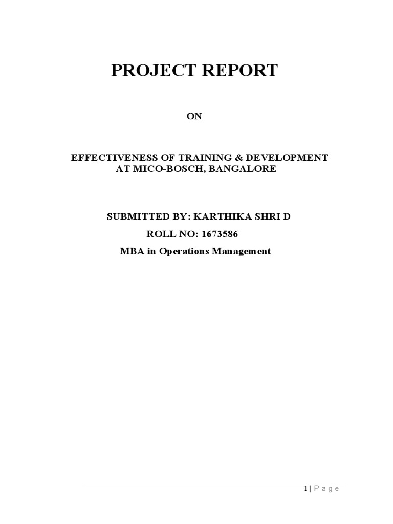 1 - Project On Effectiveness of Training and Development at Mico-Bosch ...
