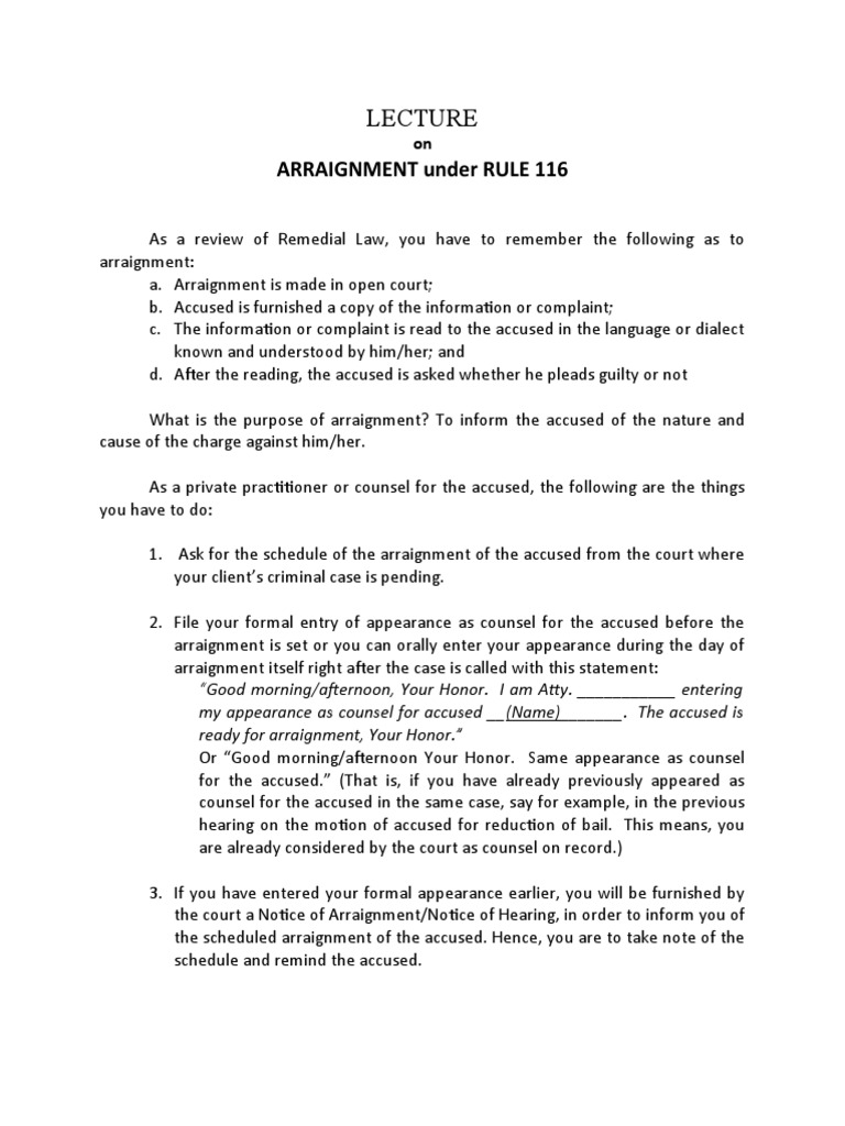 Arraignment Under Rule 116 | Download Free PDF | Arraignment | Plea