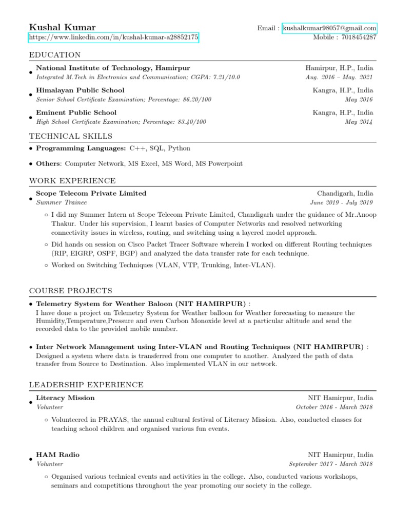 Kushal Resume PDF | PDF | Computer Network | Routing