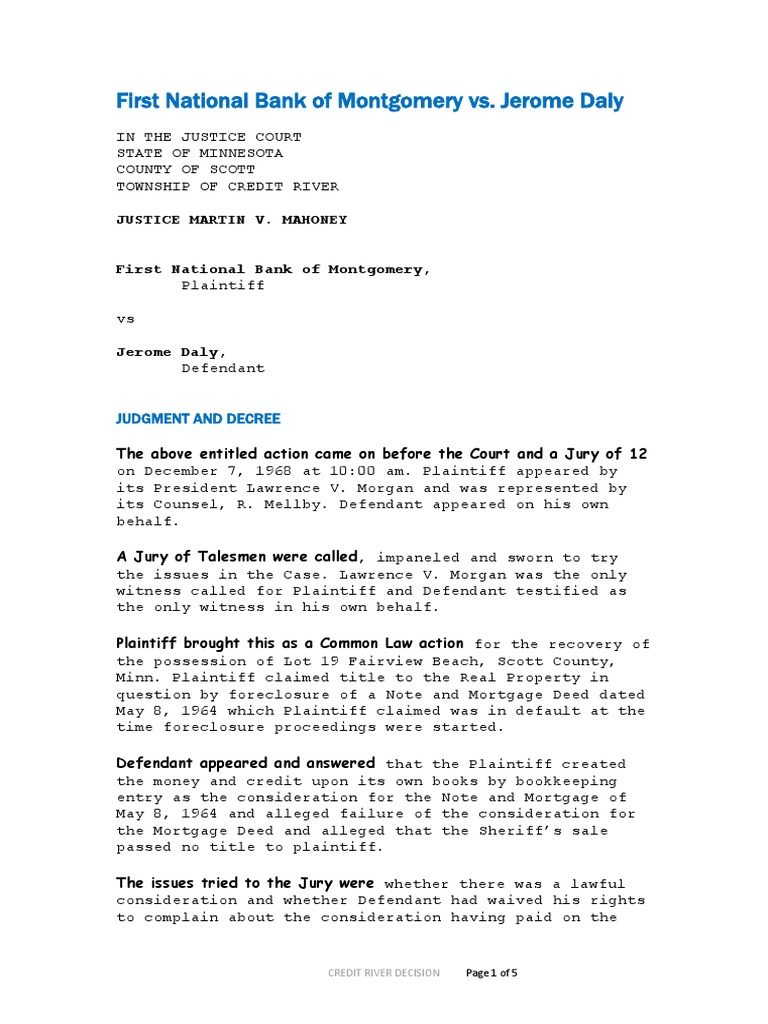 Credit River Decision and Banks | PDF | Jury Trial | Foreclosure