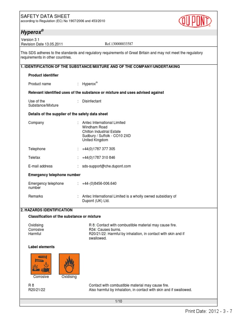 Fisa de Securitate Hyperox | PDF | Toxicity | Firefighting