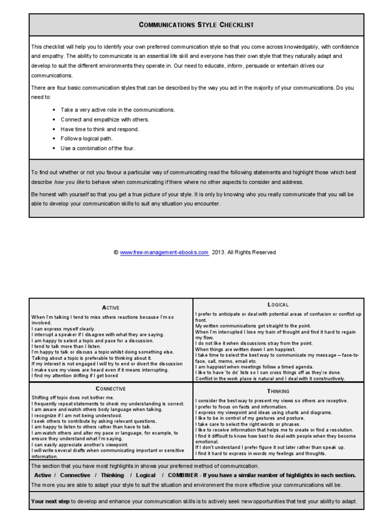 Fme Communications Style Checklist | PDF | Empathy | Body Language