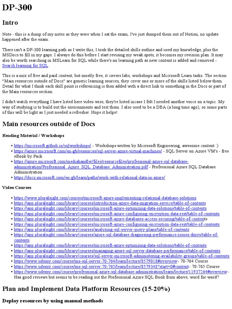 DP-300 Study Notes | PDF | Database Index | Microsoft Azure