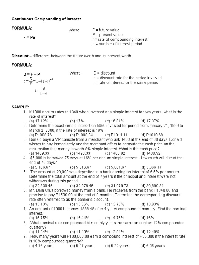 Continuous Compounding of Interest | PDF | Interest | Present Value