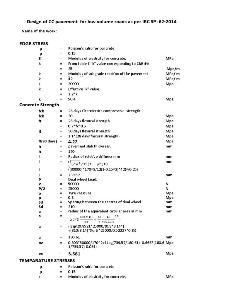 Design of CC Pavement For Low Volume Roads As Per IRC SP:62-2014 | PDF ...