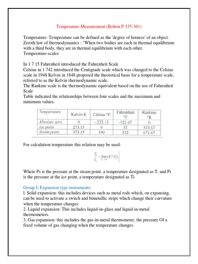 Temperature Measurement PDF | PDF | Thermometer | Thermal Expansion