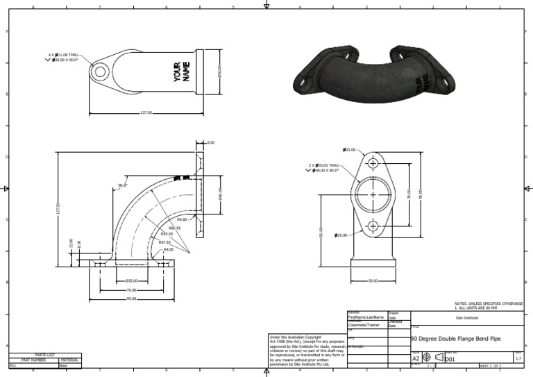 90 Degree Double Flange Bend Pipe - 2D Technical Drawing - 1.7 | PDF ...
