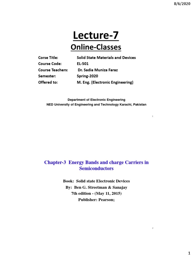 Lec07 SSMD | PDF | Doping (Semiconductor) | Electrical Resistivity And ...