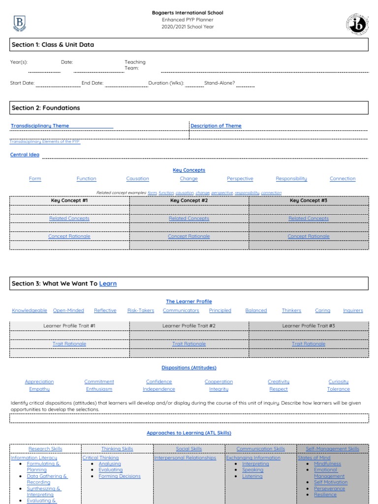 BIS Enhanced PYP Unit Planner 2020 - 21 | PDF | Inquiry | Metacognition