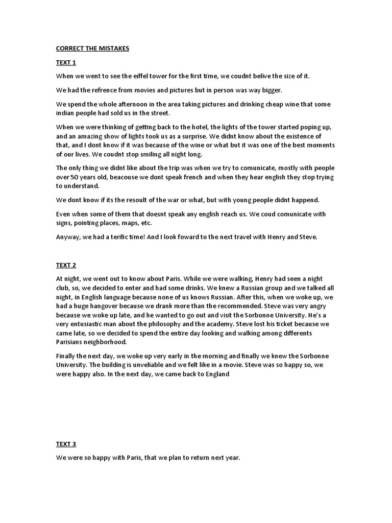 Correct The Mistakes Exercises Writing | PDF