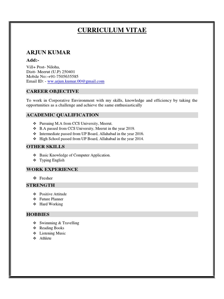 Curriculum Vitae: Arjun Kumar | PDF