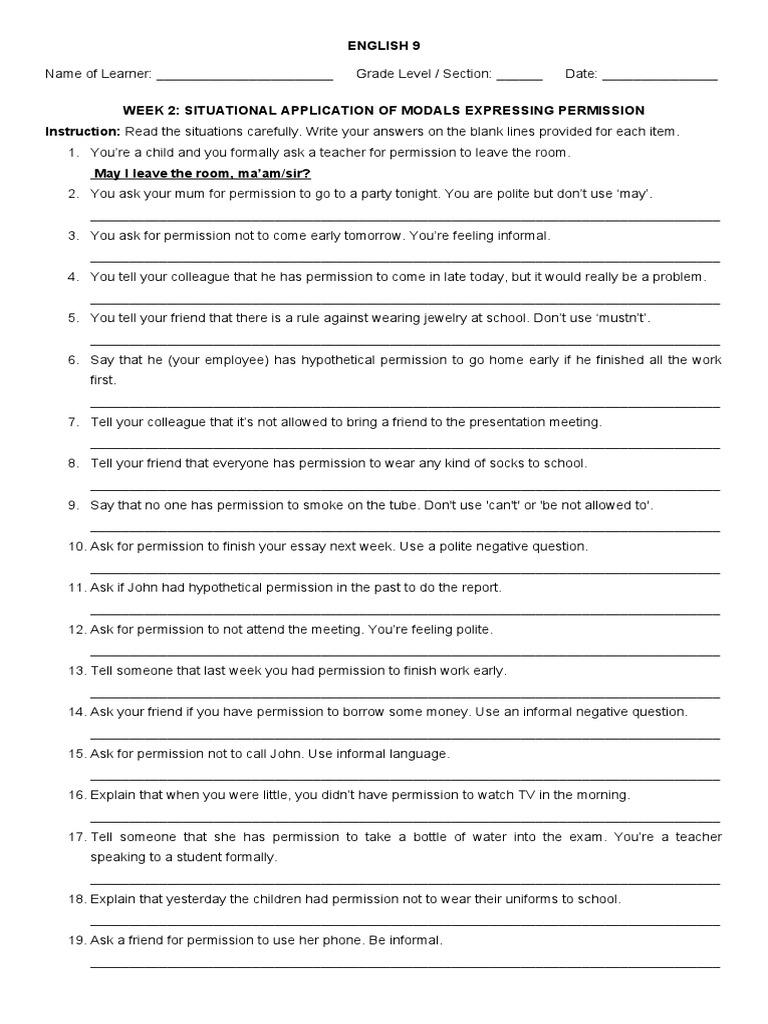 Modals of Permission Exercises | PDF | Question | Behavior Modification