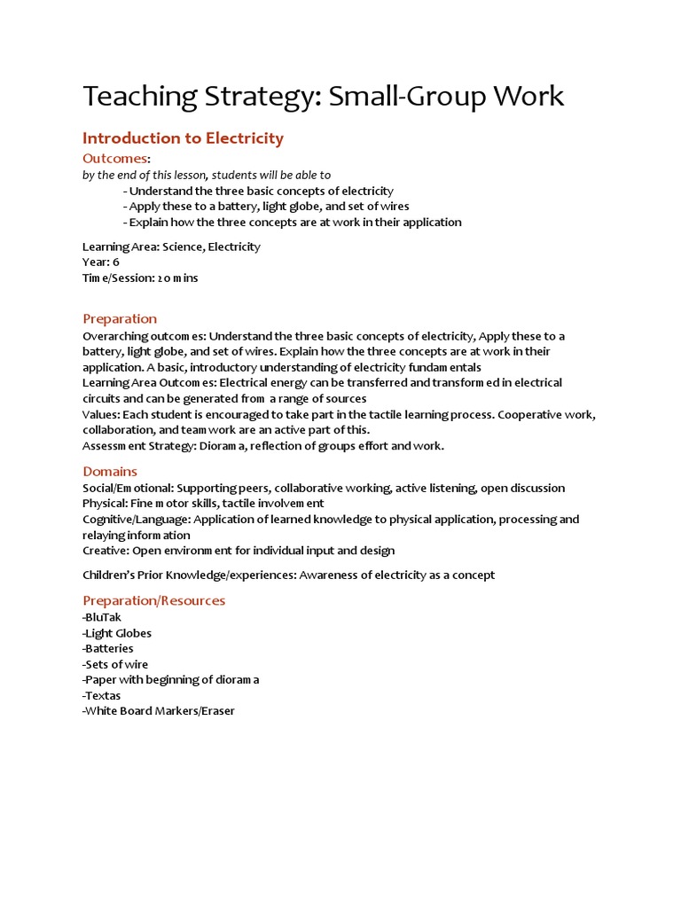 Teaching Strategy - Small Group Work | PDF