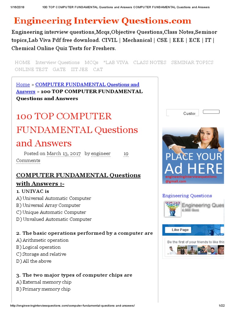 100 Top Computer FUNDAMENTAL Questions and Answers | Download Free PDF ...