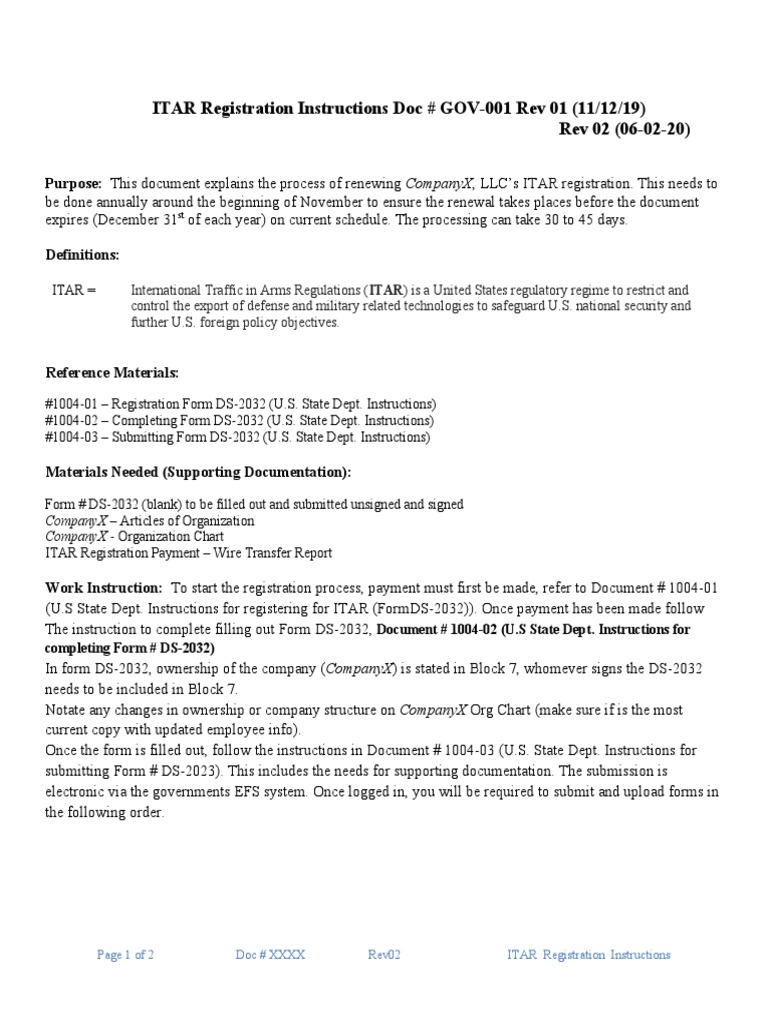 ITAR Registration Instructions Rev2 Form DS-2032 | PDF | Business ...