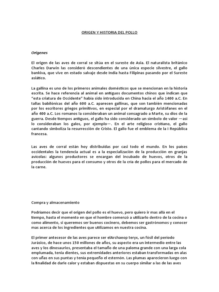 Origen y Historia Del Pollo | PDF | Pollo | Aves