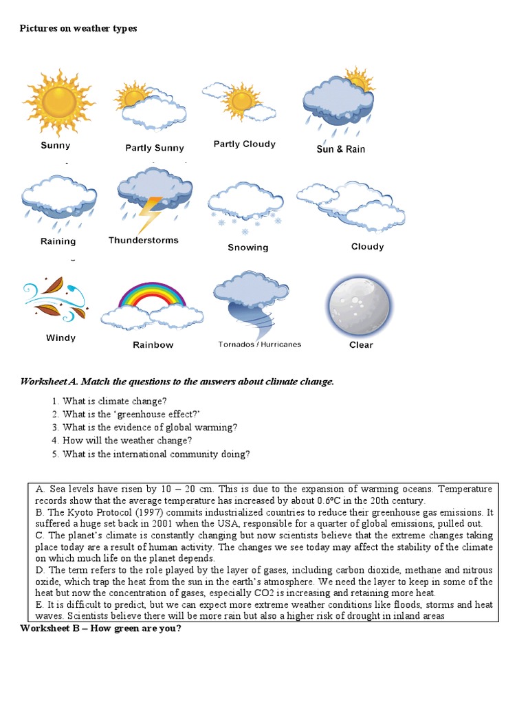 Pictures On Weather Types: Worksheet A. Match The Questions To The ...