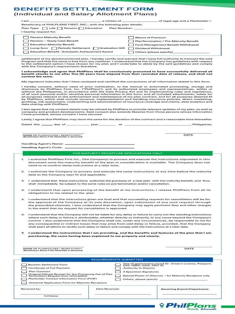 Benefits Settlement Form Overview | PDF | Insurance | Private Law