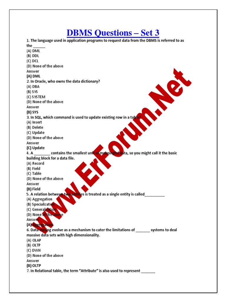DBMS Questions - Set 3 | PDF