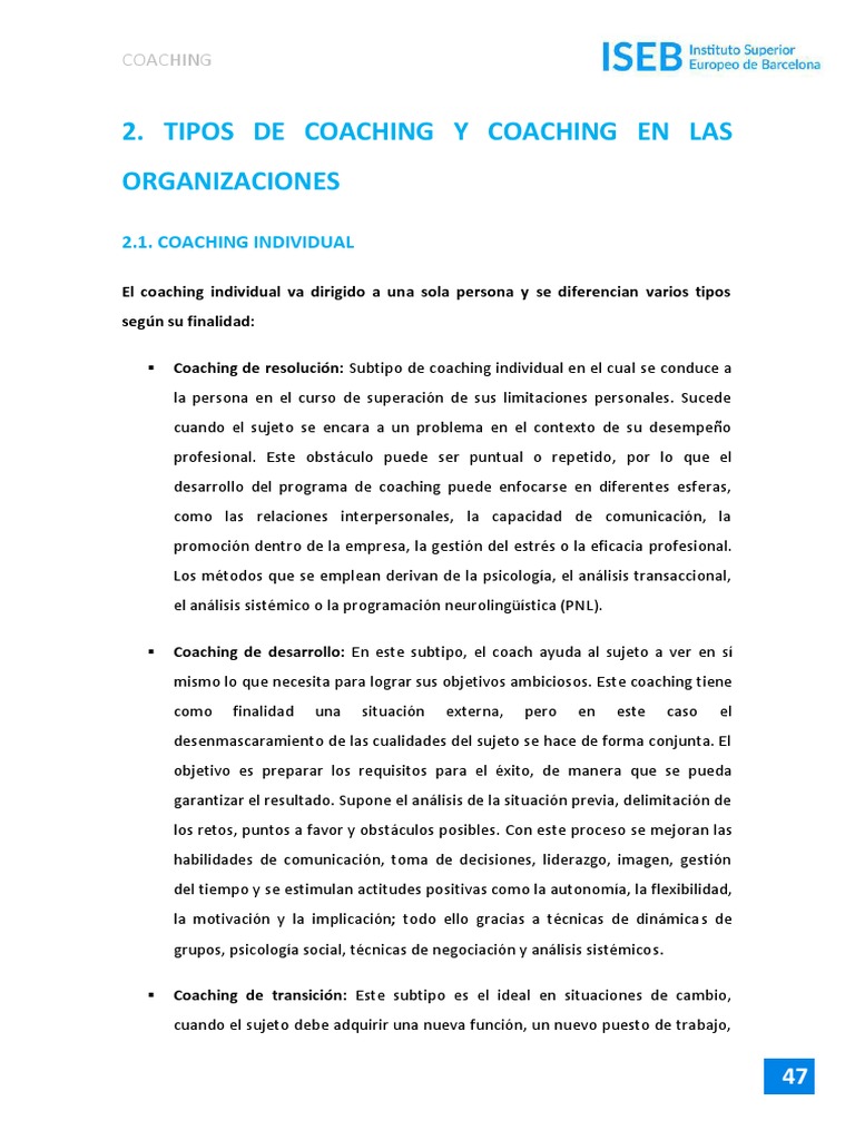 Coaching. T2 Tipos de Coaching y Coaching en Las | PDF | Liderazgo ...
