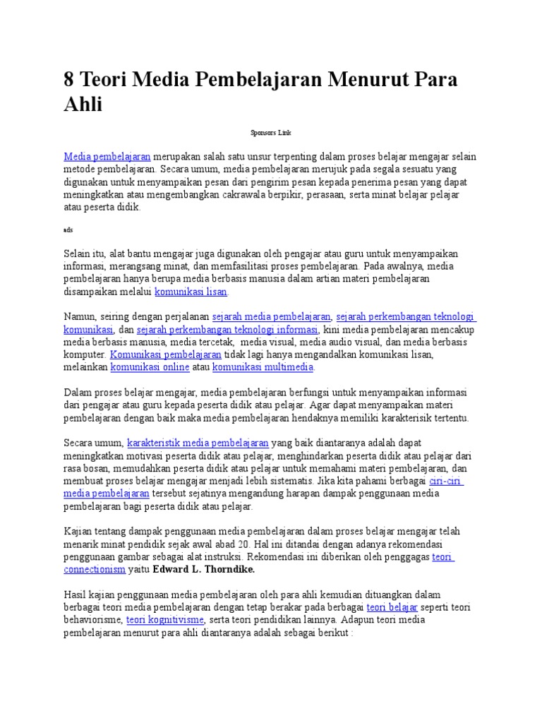 8 Teori Media Pembelajaran Menurut para Ahli | PDF | Karier & Perkembangan