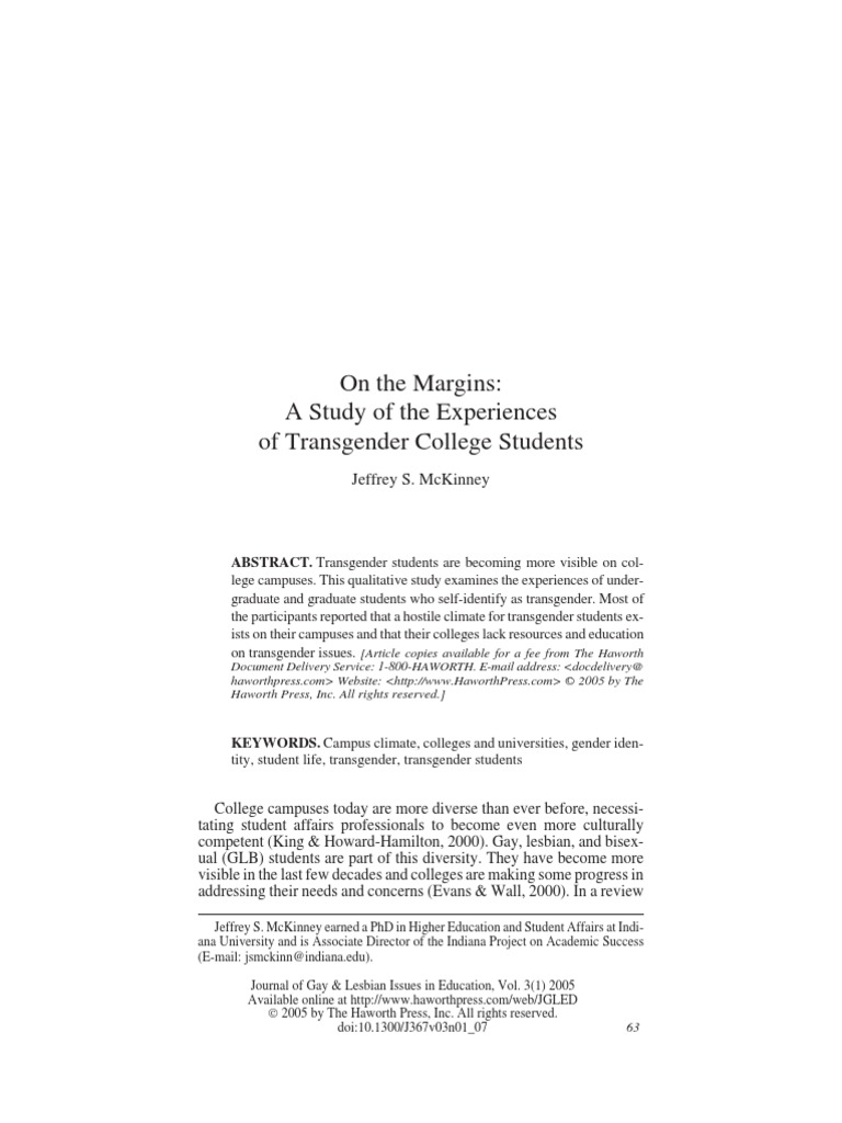 On The Margins - A Study of The Experiences of Transgender College ...