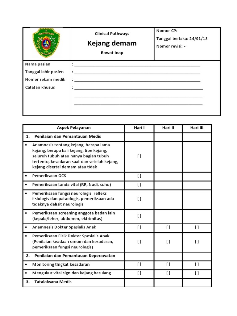 RSUD Clinical Pathway Kejang Demam | PDF