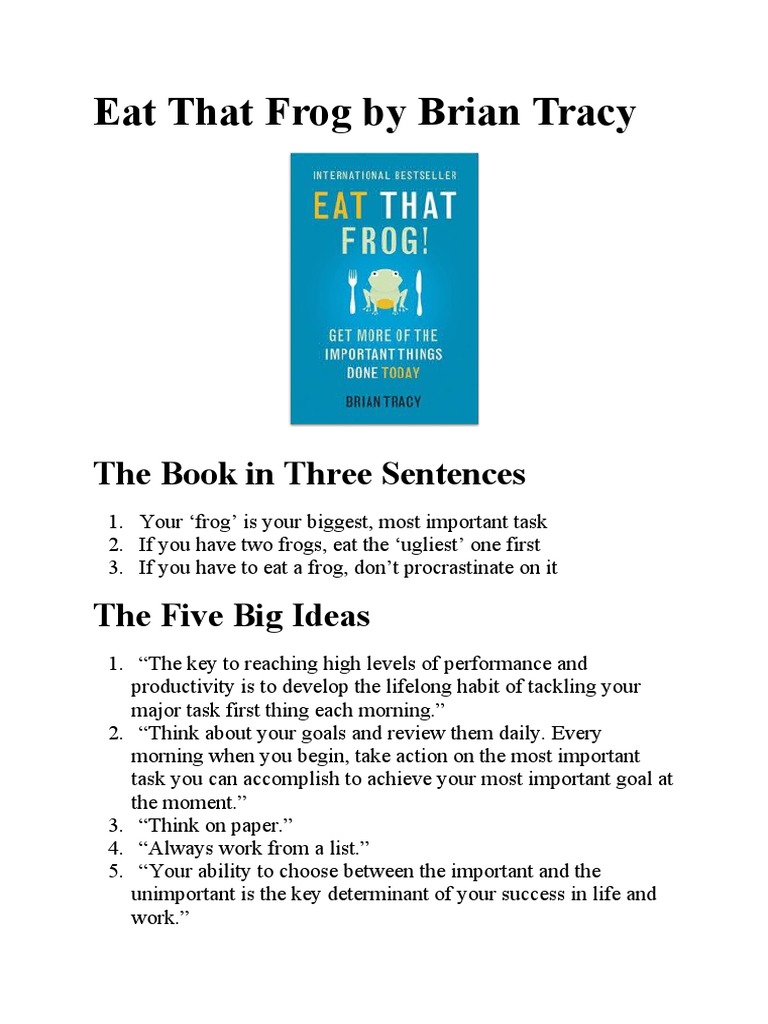Eat That Frog by Brian Tracy | PDF | Procrastination | Professional Skills