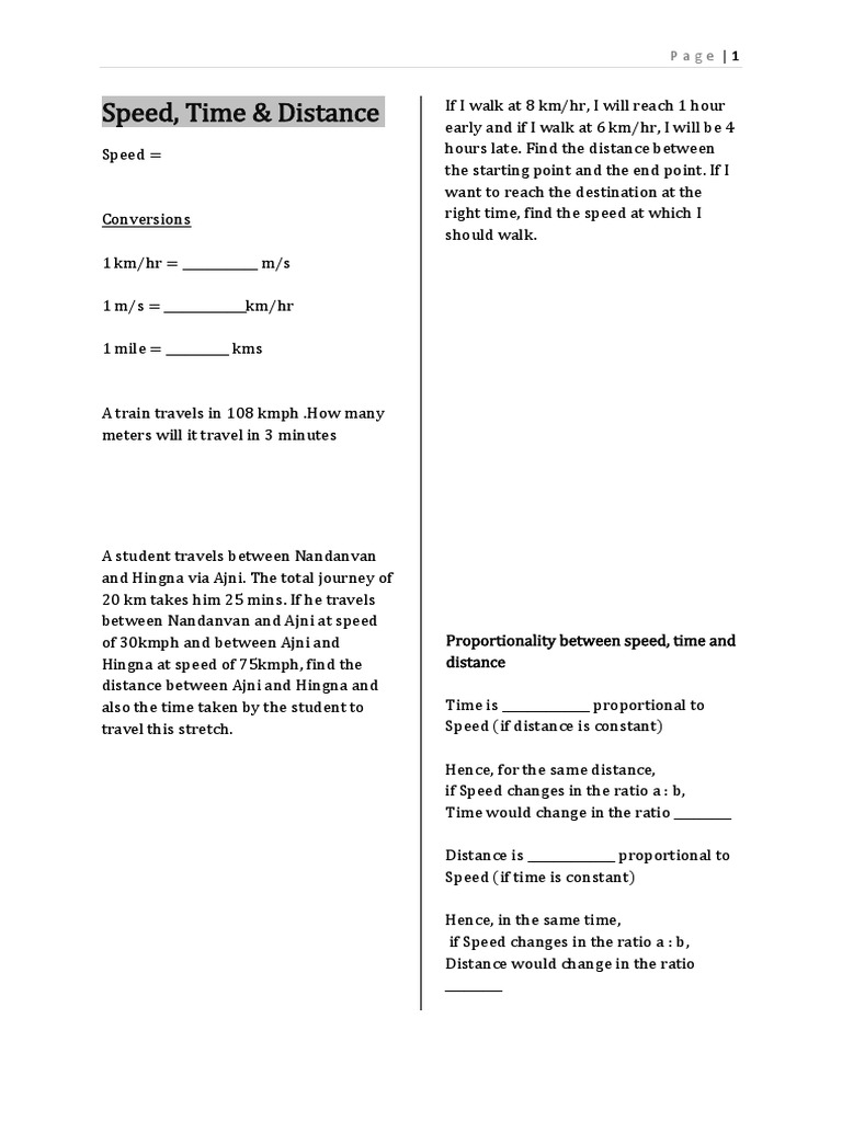 Speed Time Distance | PDF | Speed | Clock