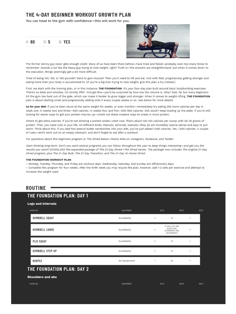 The 4-Day Beginner Workout | PDF | Weight Training | Physical Exercise