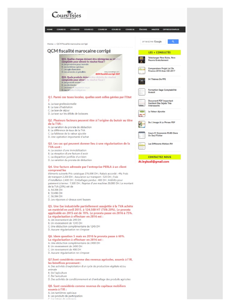 QCM Fiscalite Marocaine Corrige HTML 2020 07 17 12 - 25 - 55 | PDF
