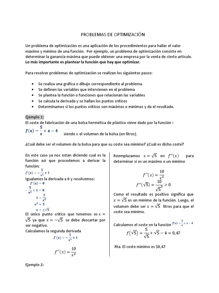 Problemas de Optimizacion | PDF | Optimización Matemática | Derivado