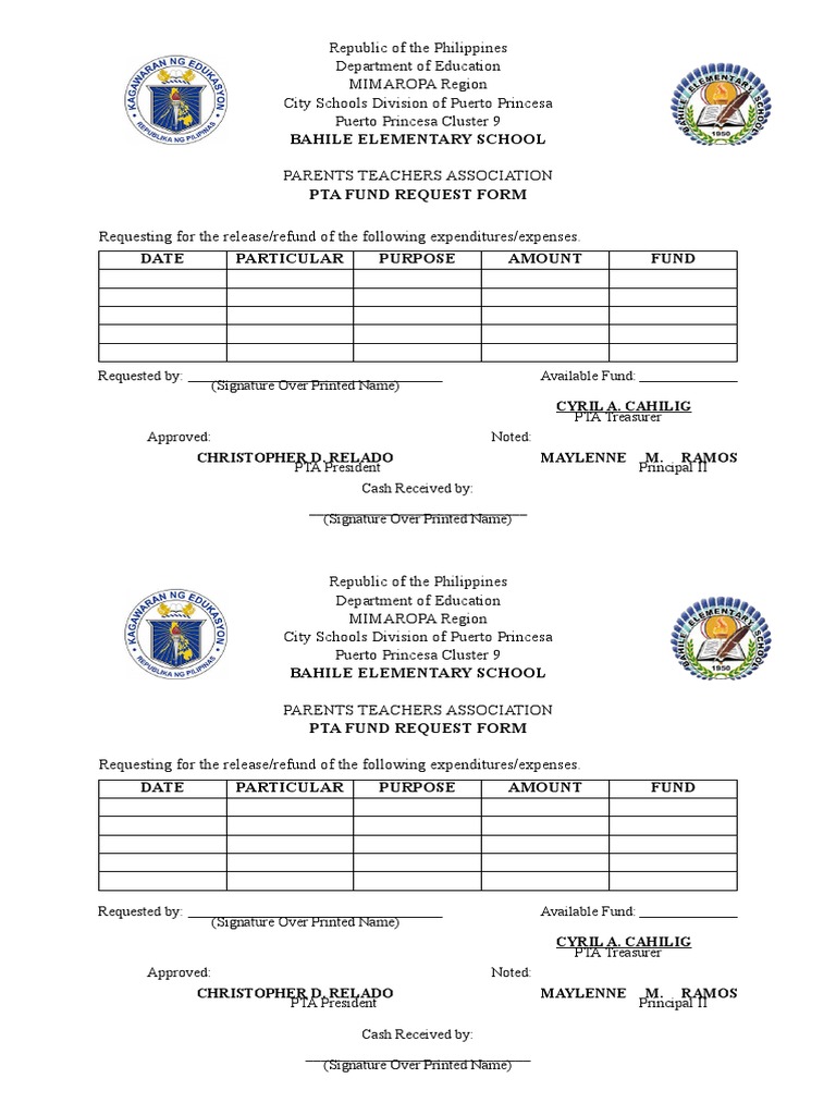 Pta Fund Request Form | PDF | The United States | Educational Organizations