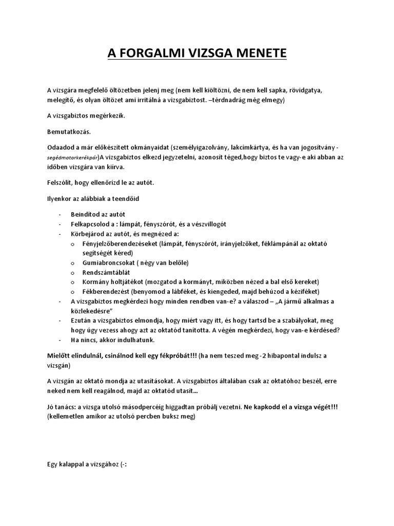 A Forgalmi Vizsga Menete | PDF