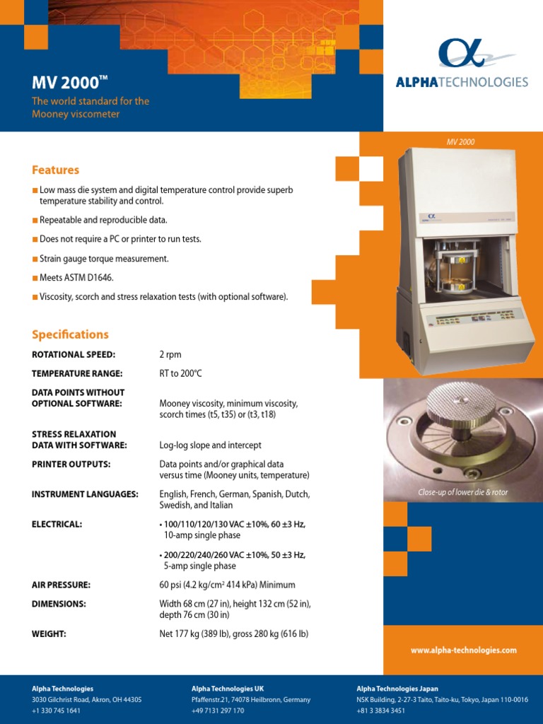 MV 2000 Mooney Viscometer Ds | PDF | Mechanical Engineering | Physical ...