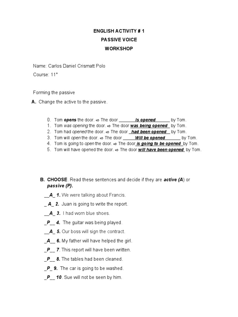 Passive Voice Workshop Activity | PDF | Language Arts & Discipline ...