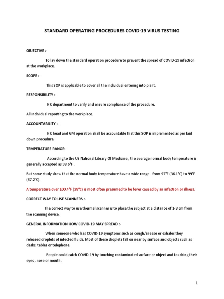 Standard Operating Procedures Covid-19 Virus Testing: Objective | PDF ...