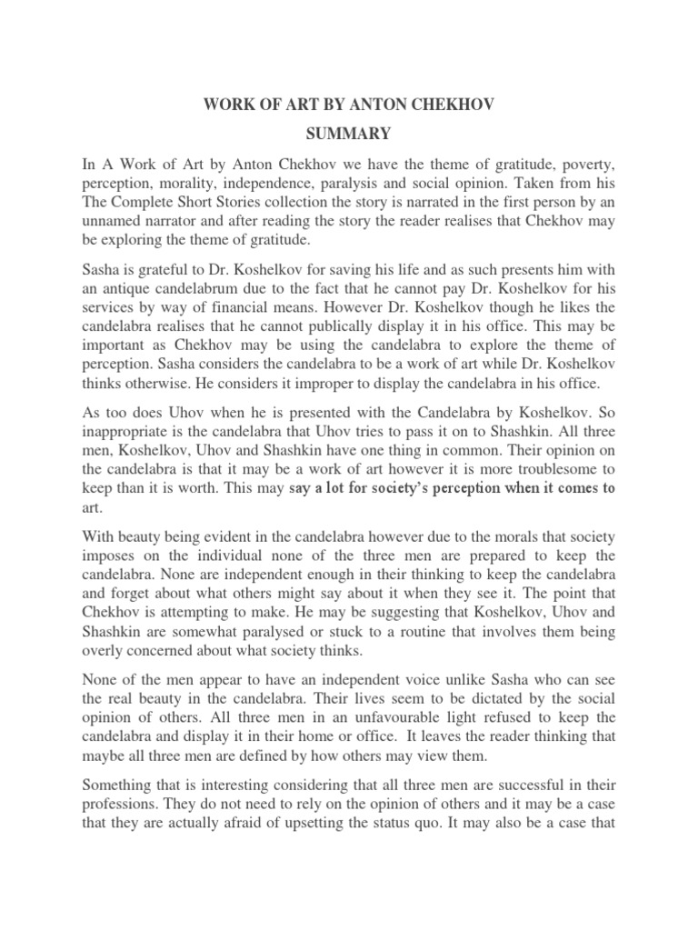 Chekhov's "A Work of Art" Summary | PDF