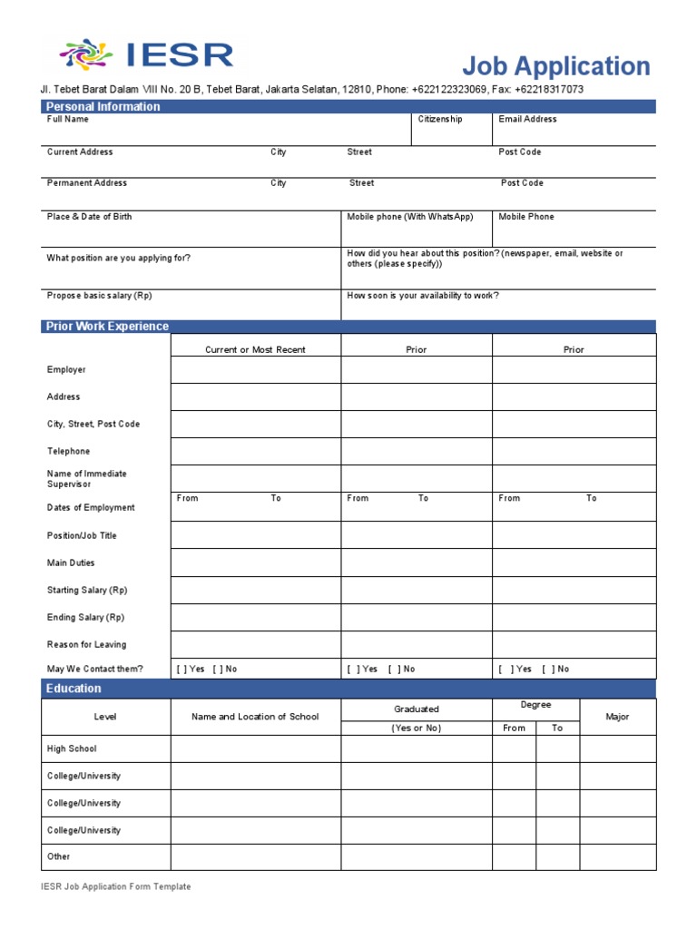 IESR Job Application Form | PDF | Communication | Labour