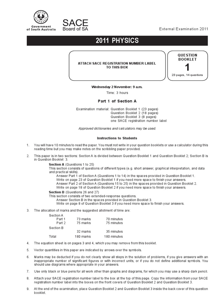 2011 Physics Examination Paper PDF | PDF | Electron | Electric Field