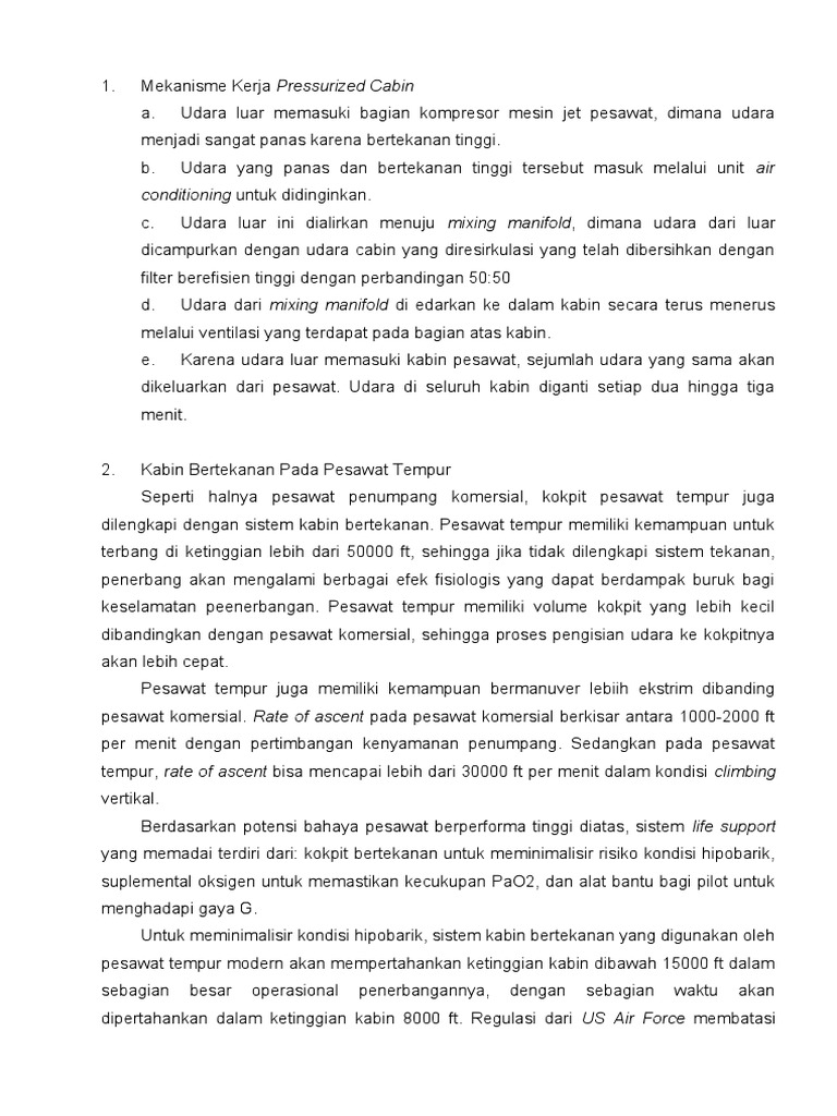 Mekanisme Kerja Pressurized Cabin | PDF