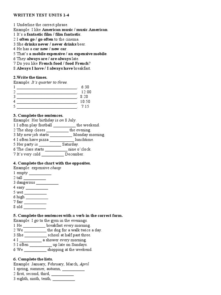 Written Test Units 1-4 | PDF